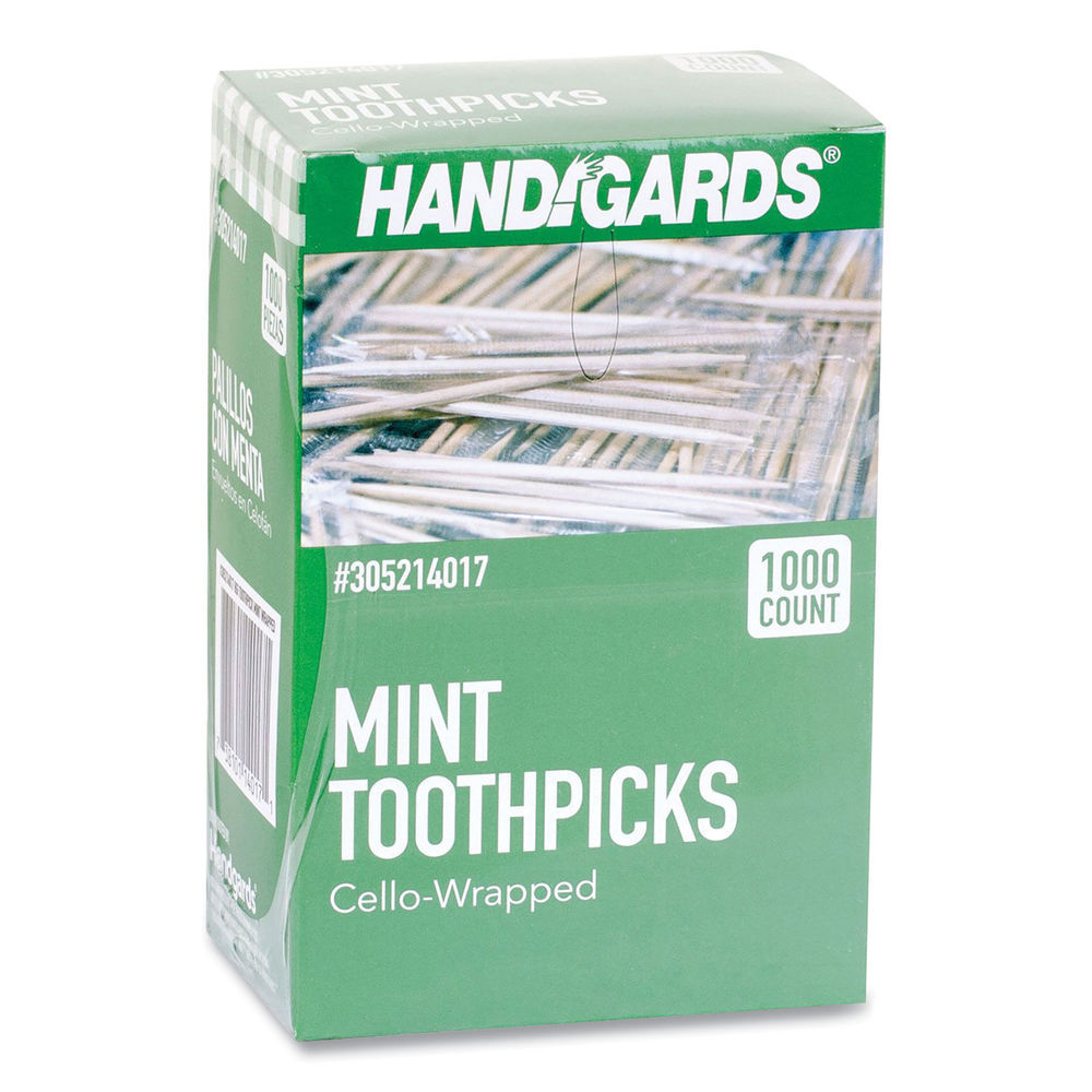 Handgards Individually Wrapped Round Wood Mint Toothpicks, 4", Natural ...