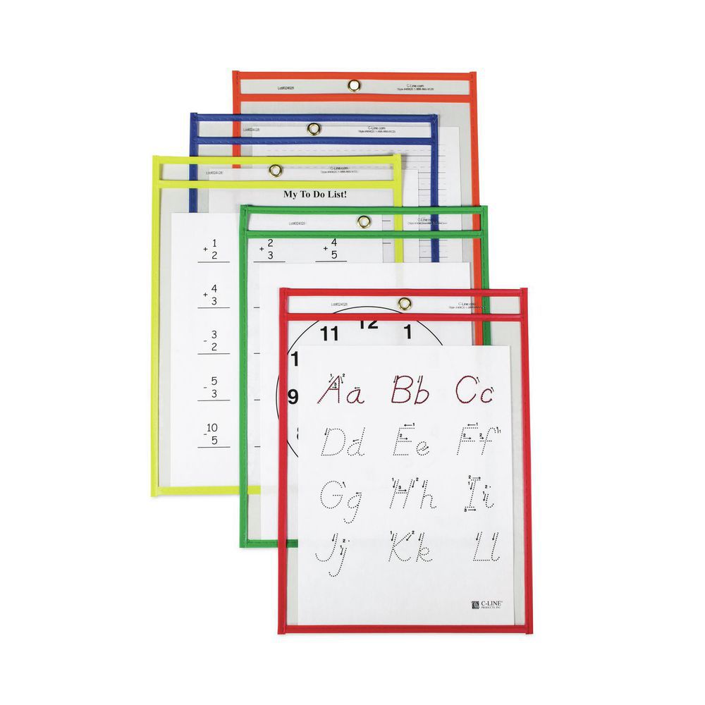 C-Line Reusable Dry Erase Pockets, 9 X 12, Assorted Primary Colors, 25/box