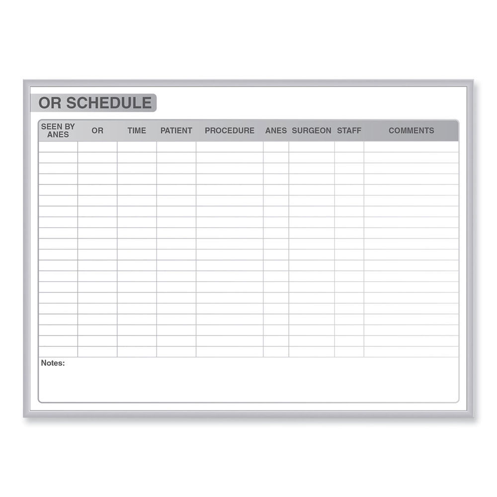 Ghent OR Schedule Magnetic Whiteboard, 72.5 x 48.5, White/Gray Surface ...
