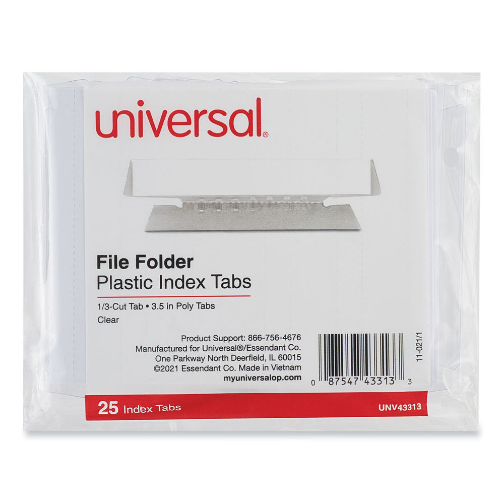 Universal Hanging File Folder Plastic Index Tabs, 1/3-Cut, Clear, 3.7 ...