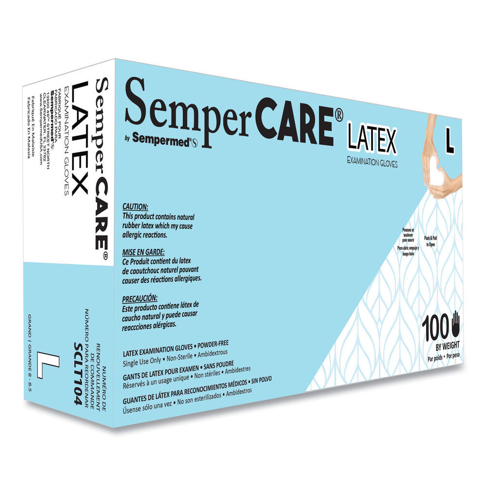 SemperCare Latex Examination Gloves, Cream, Large, 100/Box