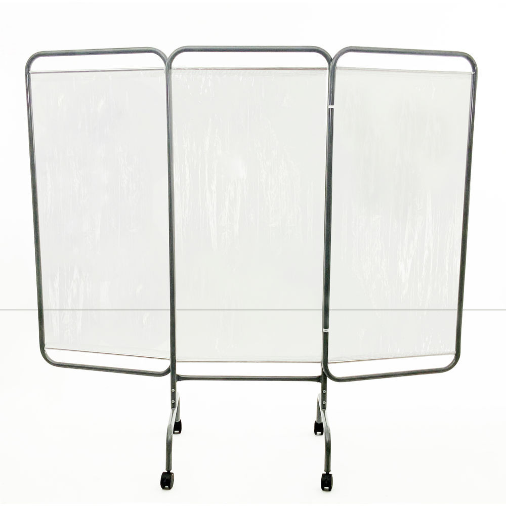 R&B Wire Antimicrobial Mobile Three Panel Clear Divider