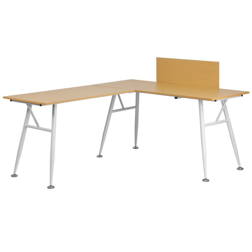 Flash Furniture Beech Laminate L Shape Computer Desk with White Metal Frame NAN WK 110 GG