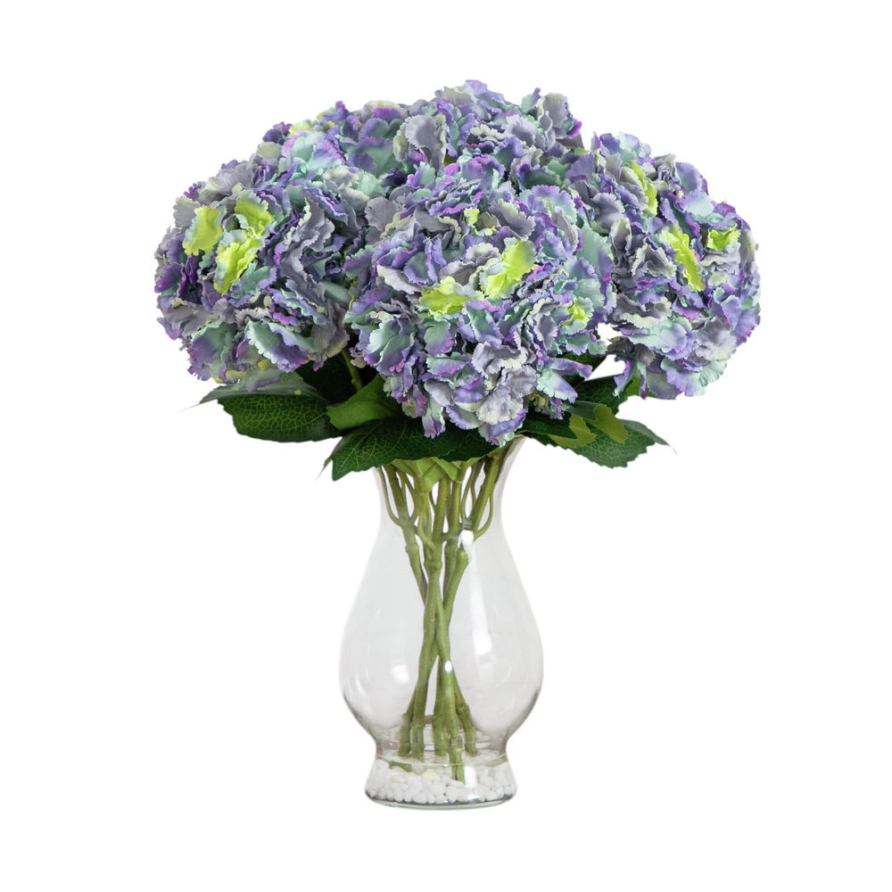 Nearly Natural 20 Artificial Hydrangea Arrangement in Glass Vase