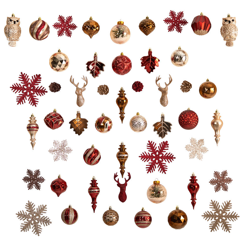 Nearly Natural Holiday Deluxe Shatterproof, 52 Count Christmas Tree ...