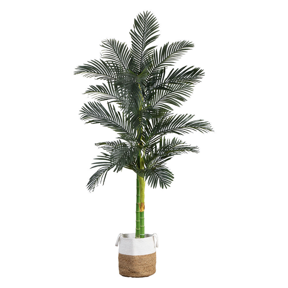 Nearly Natural 8' Golden Cane Palm Tree with Handmade Jute & Cotton Basket