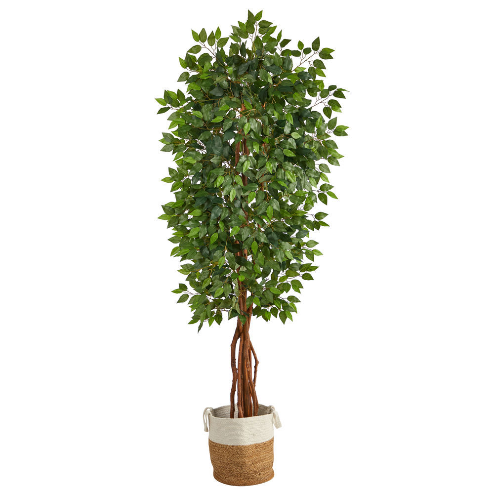 Nearly Natural 7.5' Deluxe Ficus Tree with Handmade Jute & Cotton Basket