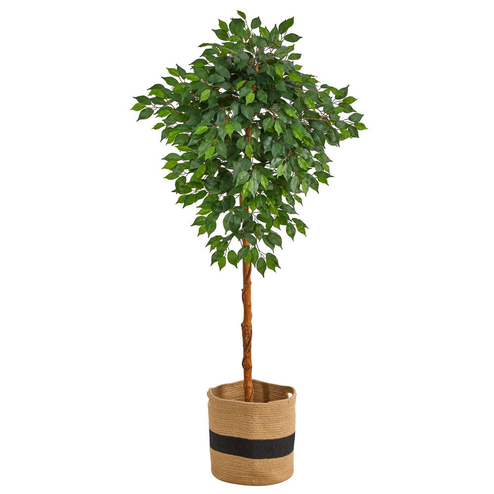 Nearly Natural 6' Ficus Artificial Tree in Handmade Natural Cotton Planter