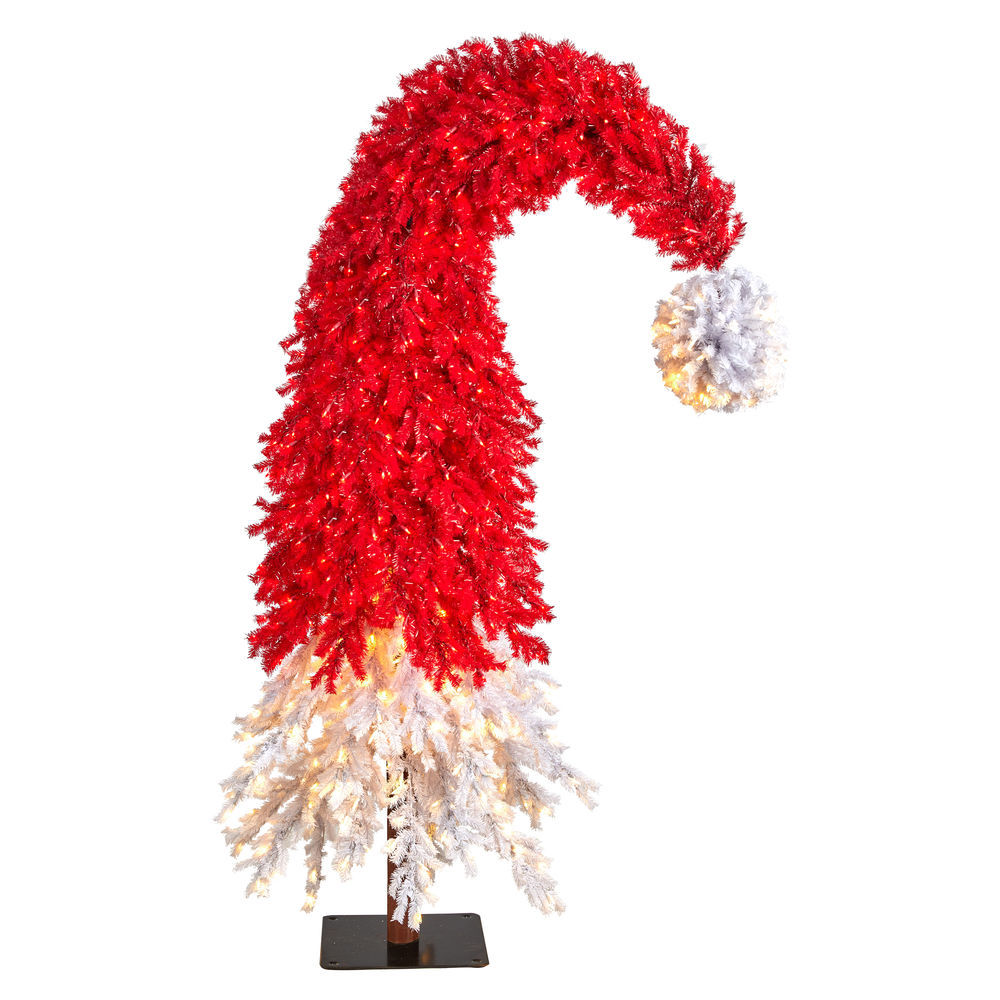 Nearly Natural 9 Ft. Holiday Red Santa Ft.s Hat Christmas Tree with 600 ...