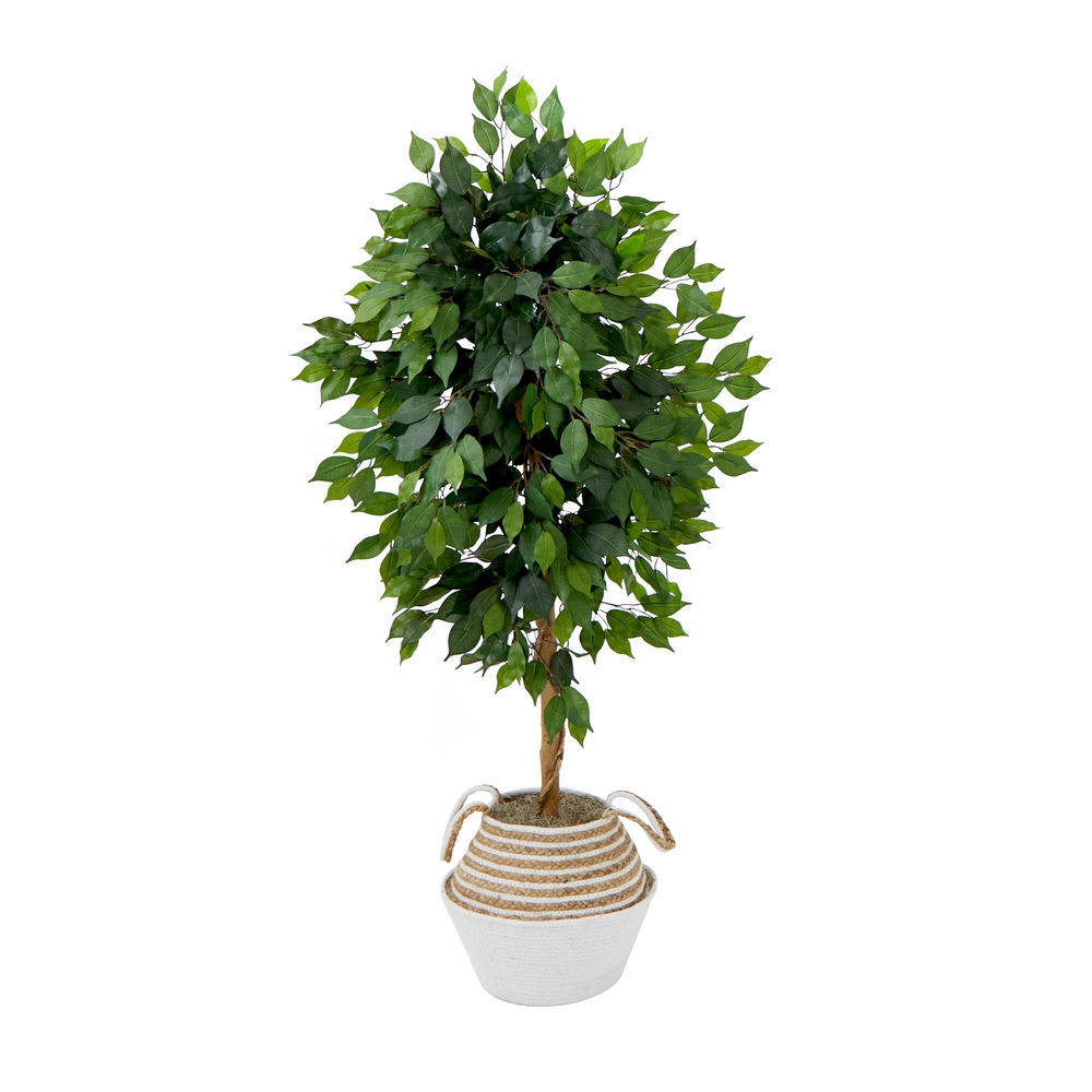 Nearly Natural 4.5' Ficus Tree w/Boho Chic Jute Basket DIY Kit