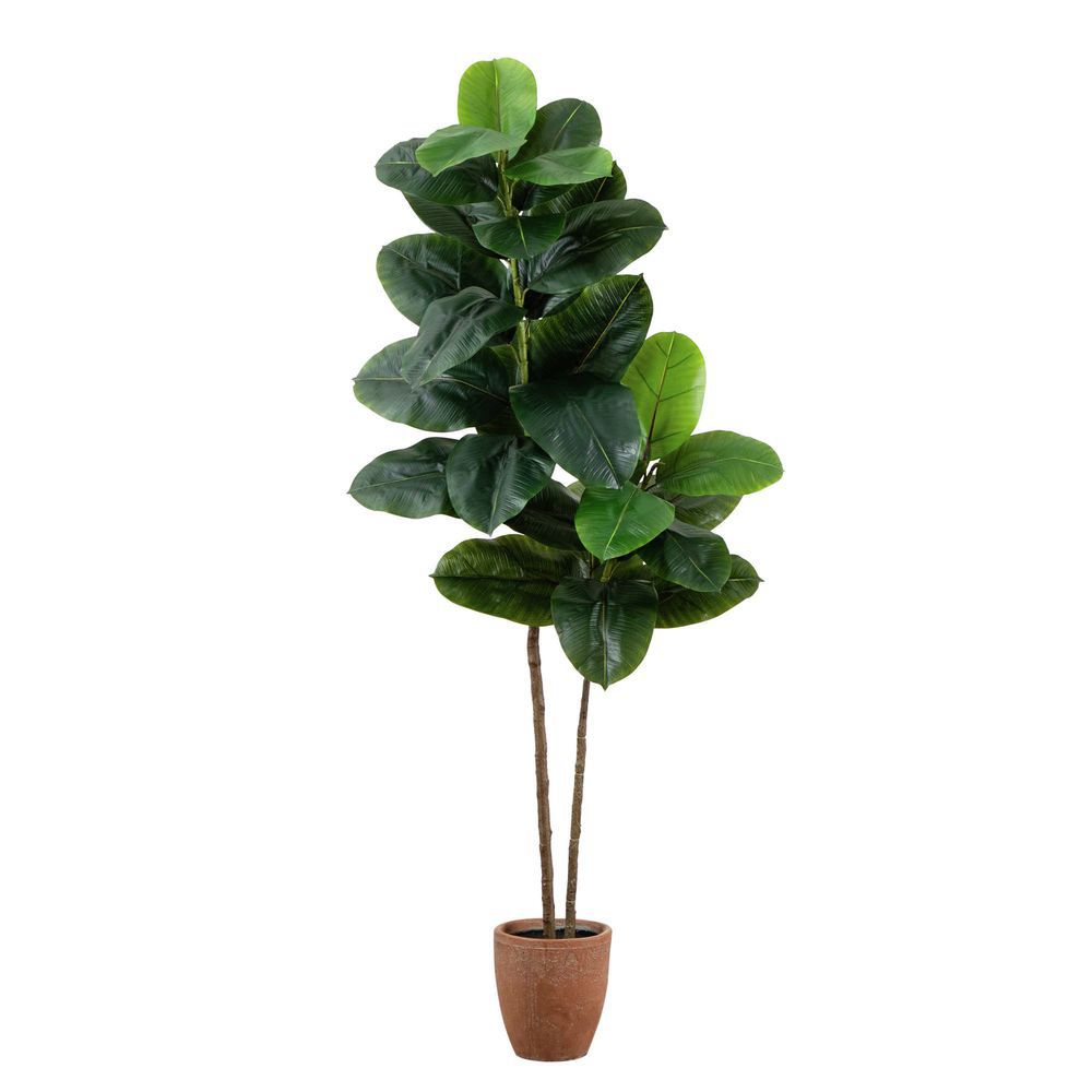 Nearly Natural 6' Artificial Rubber Tree in Decorative Planter with ...