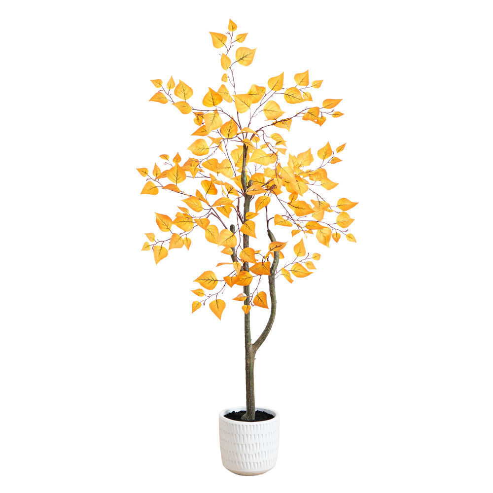 Nearly Natural 4' Artificial Autumn Fall Tree in White Deco Container