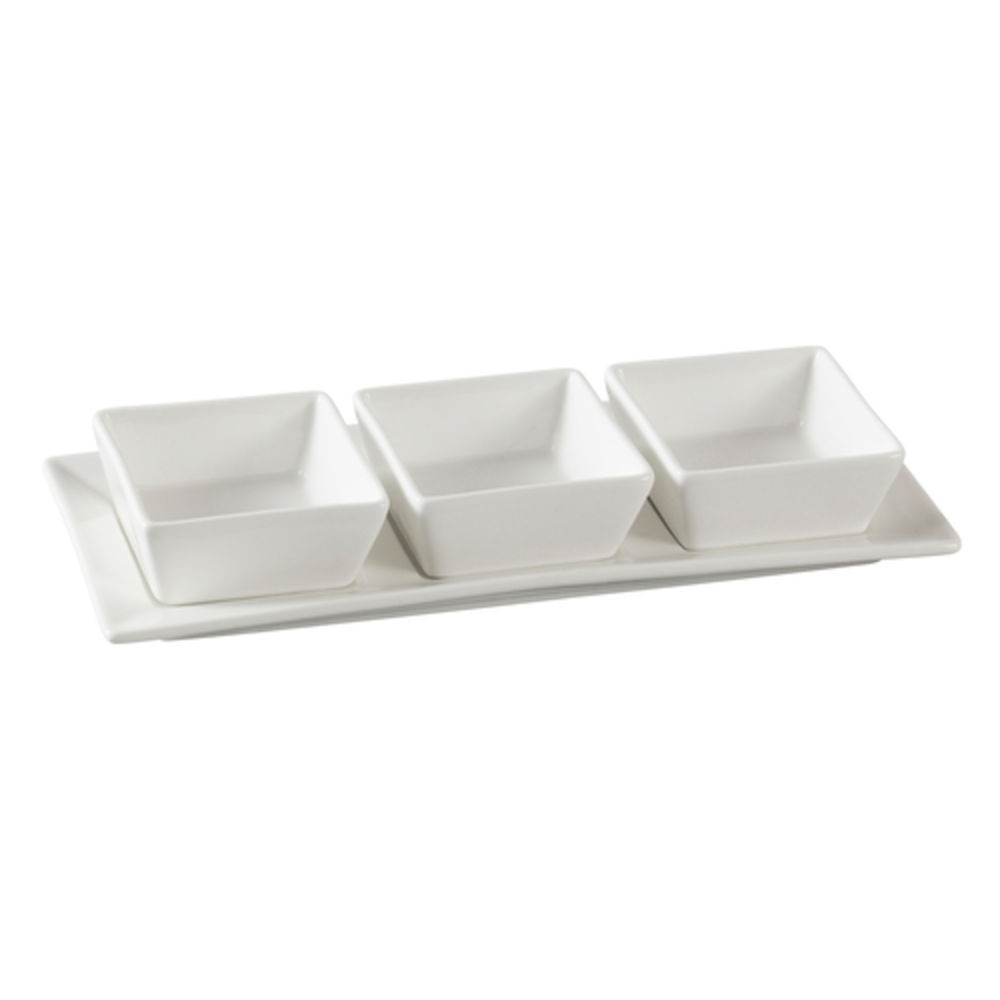 Yanco Piscataway Chinaware THREE 3" SQUARE BOWL WITH 11" X 4 1/4" TRAY ...
